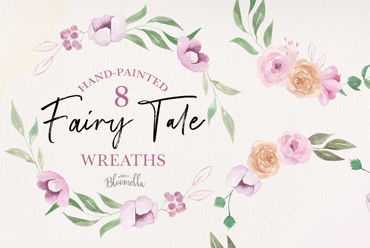 Fair Tale 8 Wreath Watercolor Pink Floral Garlands Peach