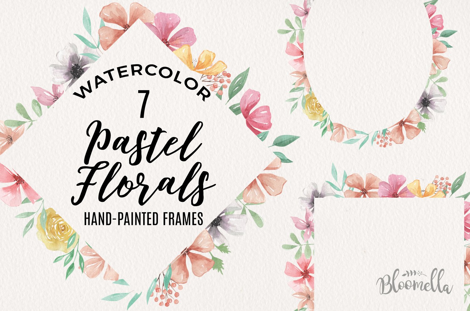 Pastel Florals Flowers 7 Pretty Frames Watercolors Pale