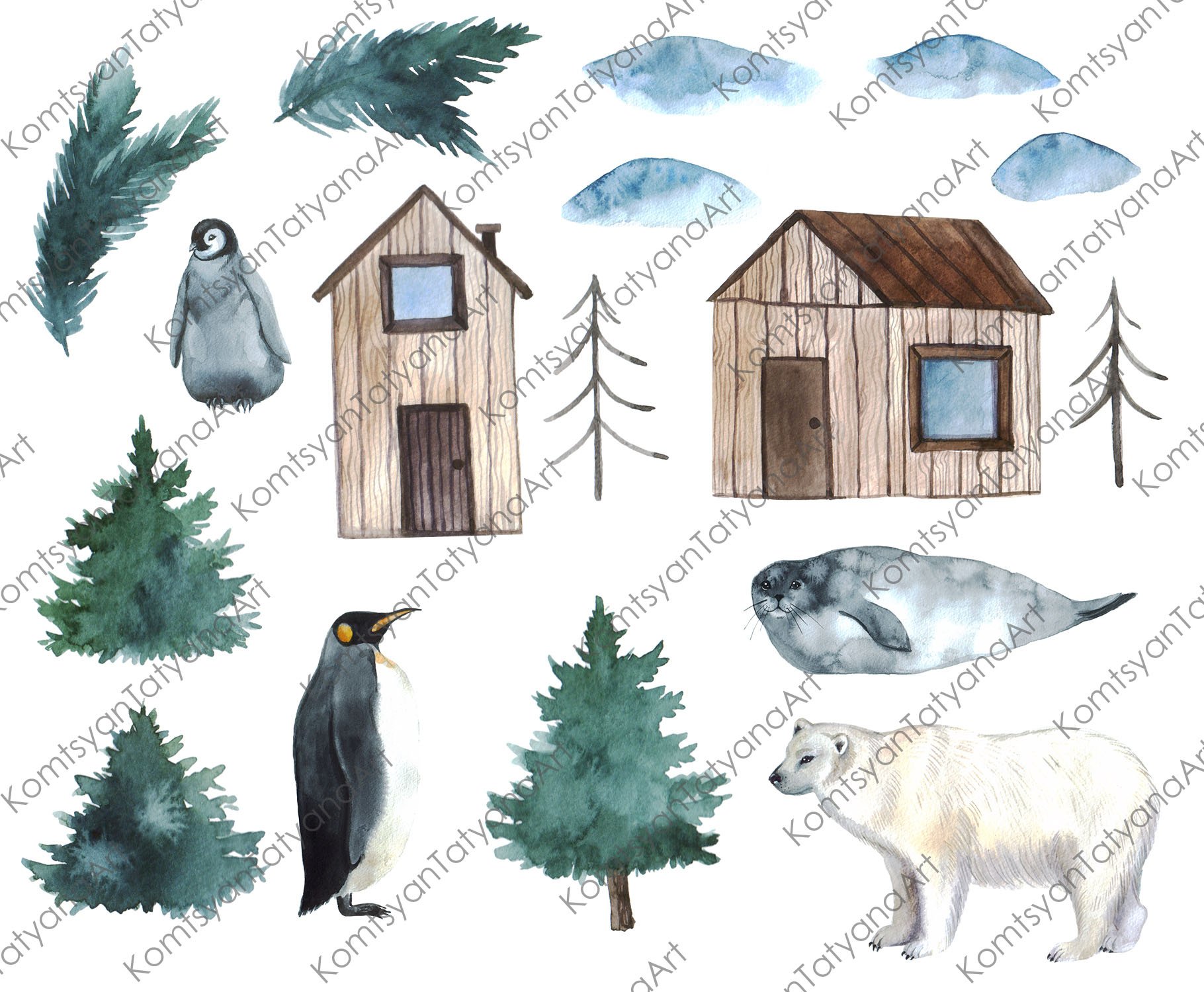 Watercolor Clipart. Christmas Winter Holiday. Polar bear (1243810 ...