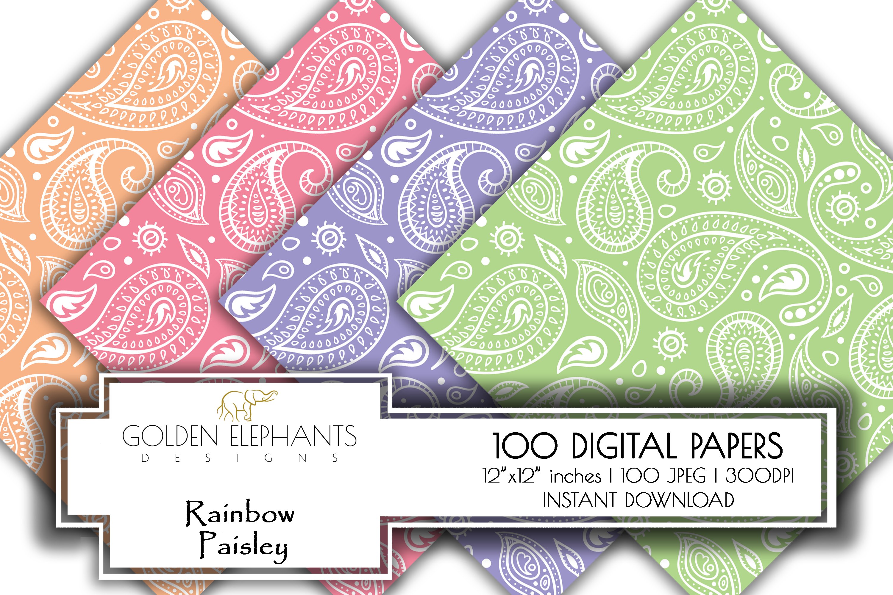100 Paisley Digital Paper (303722) | Backgrounds | Design Bundles