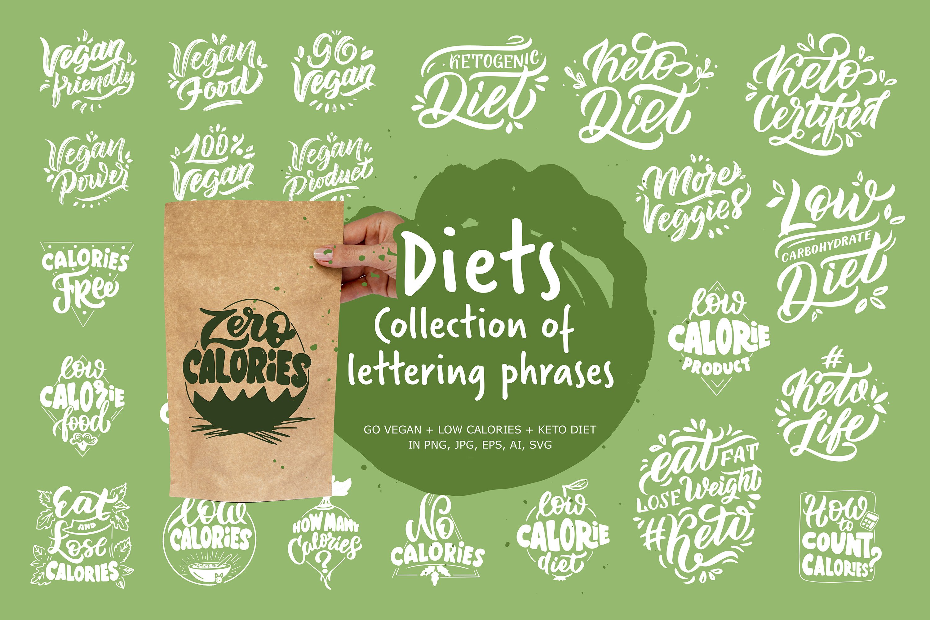 Diets. Set of lettering phrases (418173) | SVGs | Design Bundles
