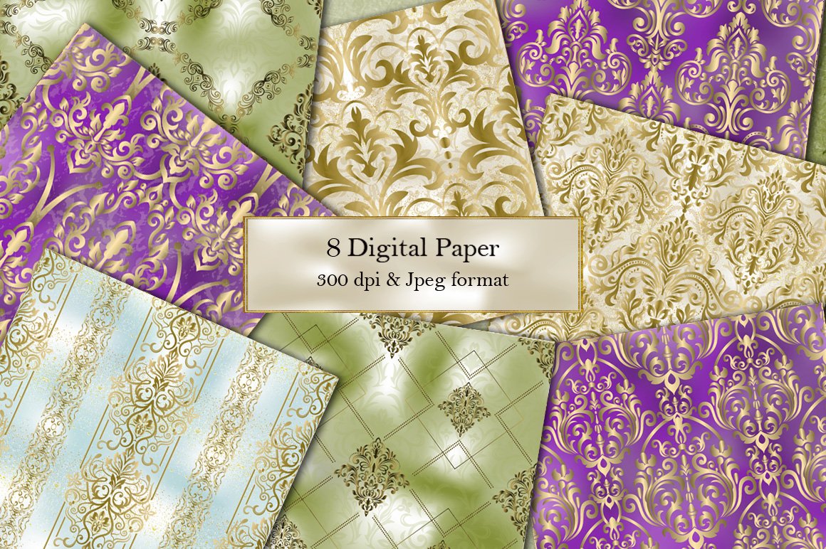 8 Victorian damask seamless pattern. Collection of (978473)