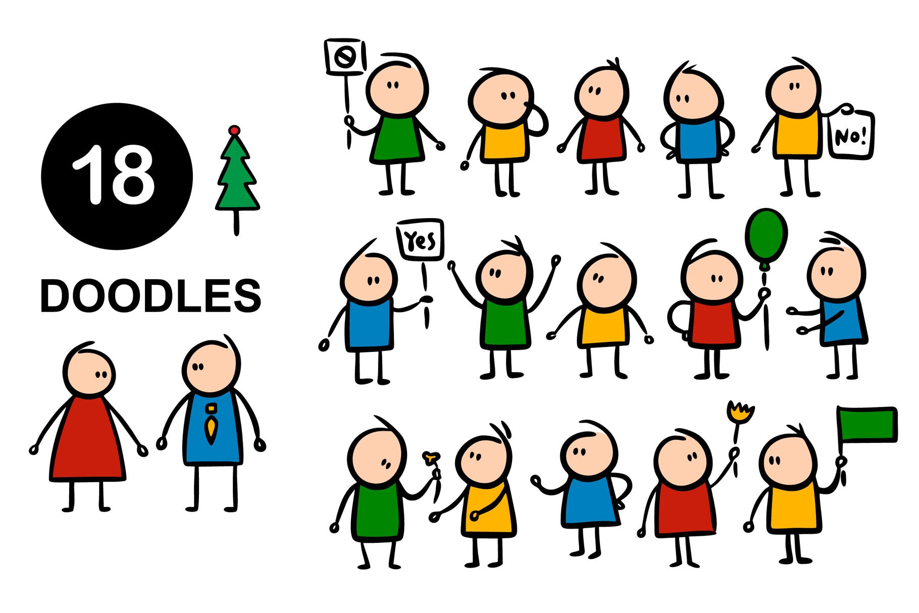 Doodle people set (1342372) | Illustrations | Design Bundles