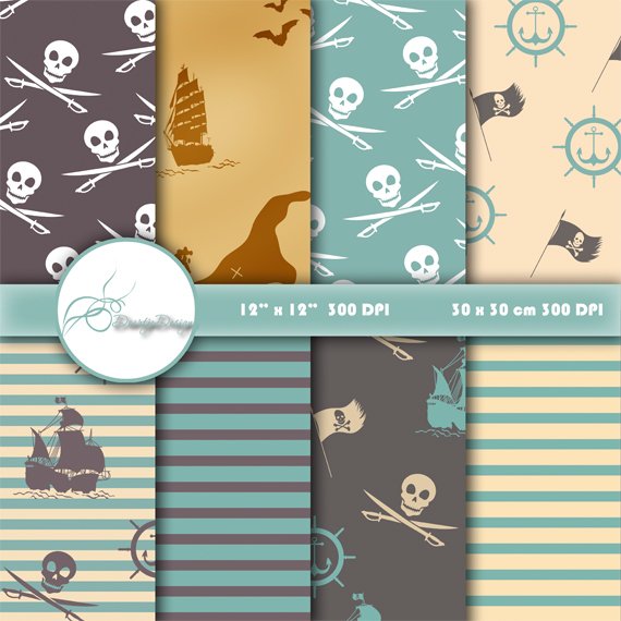 Pirates Digital Paper Pack (42938) | Backgrounds | Design Bundles