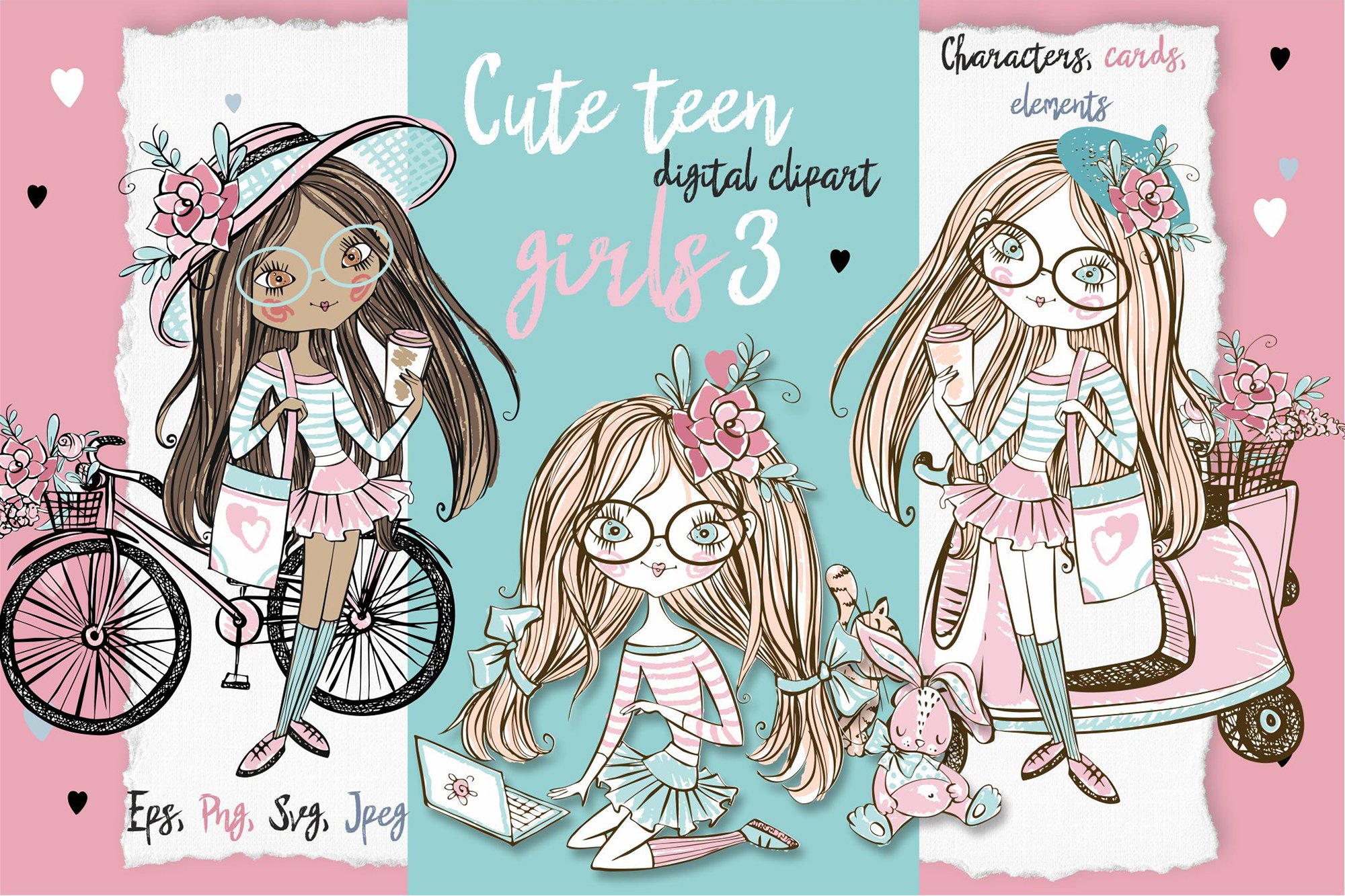 Cute Teen Girls 3, Digital Clipart, Fashion Girls, Valentine (1139152 ...