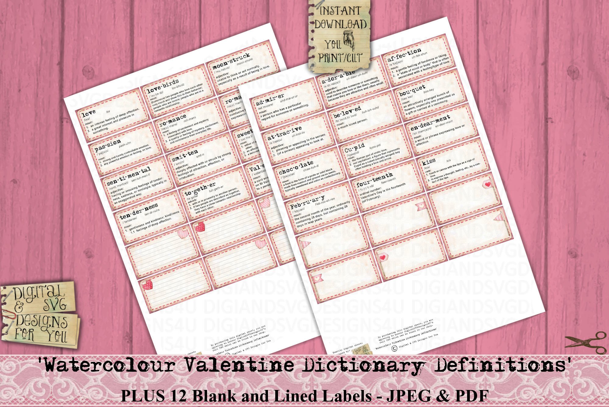 Valentine | Dictionary | Definitions | Watercolor | Labels (1157159 ...