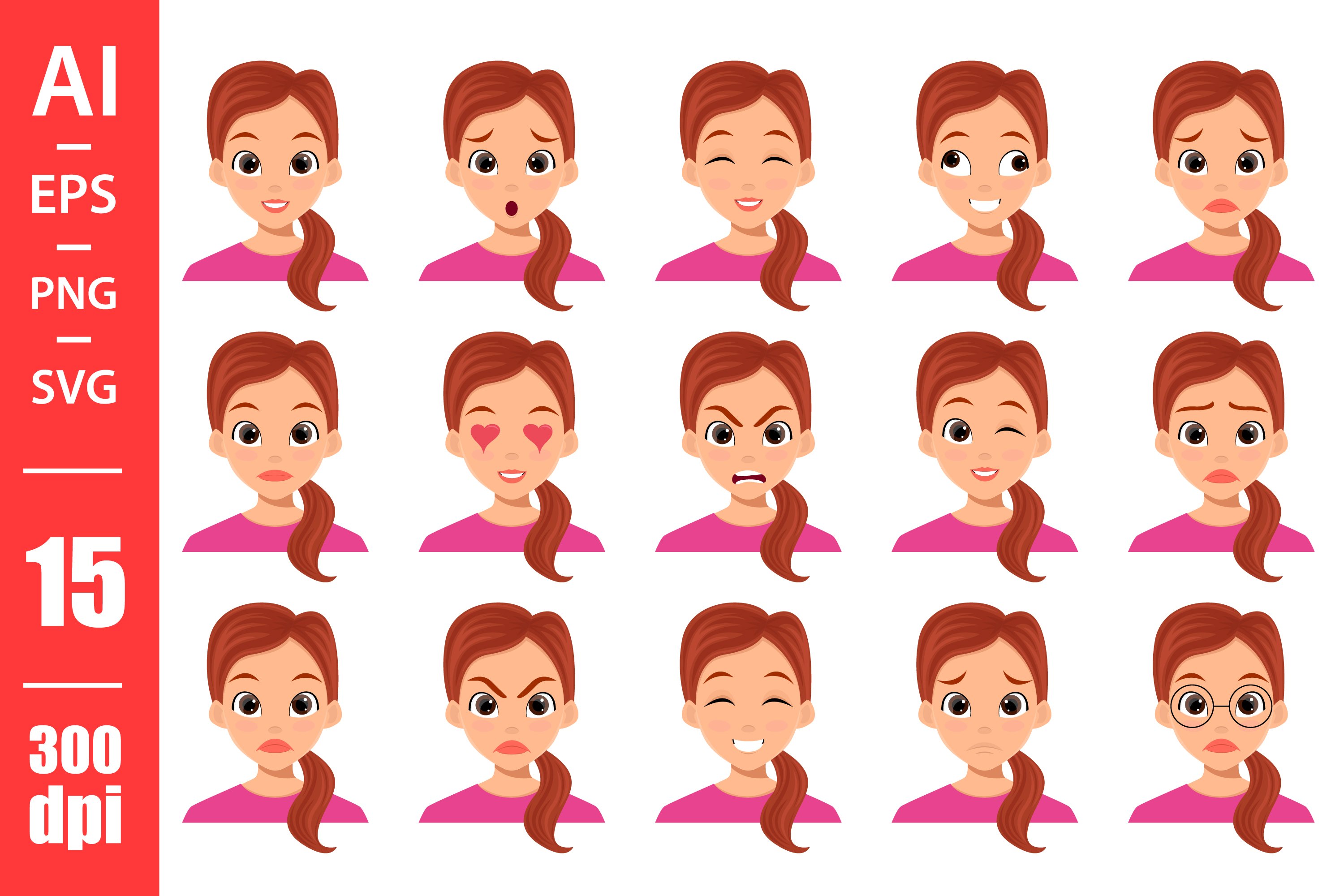 Woman face expression clipart (1360030) | Illustrations | Design Bundles