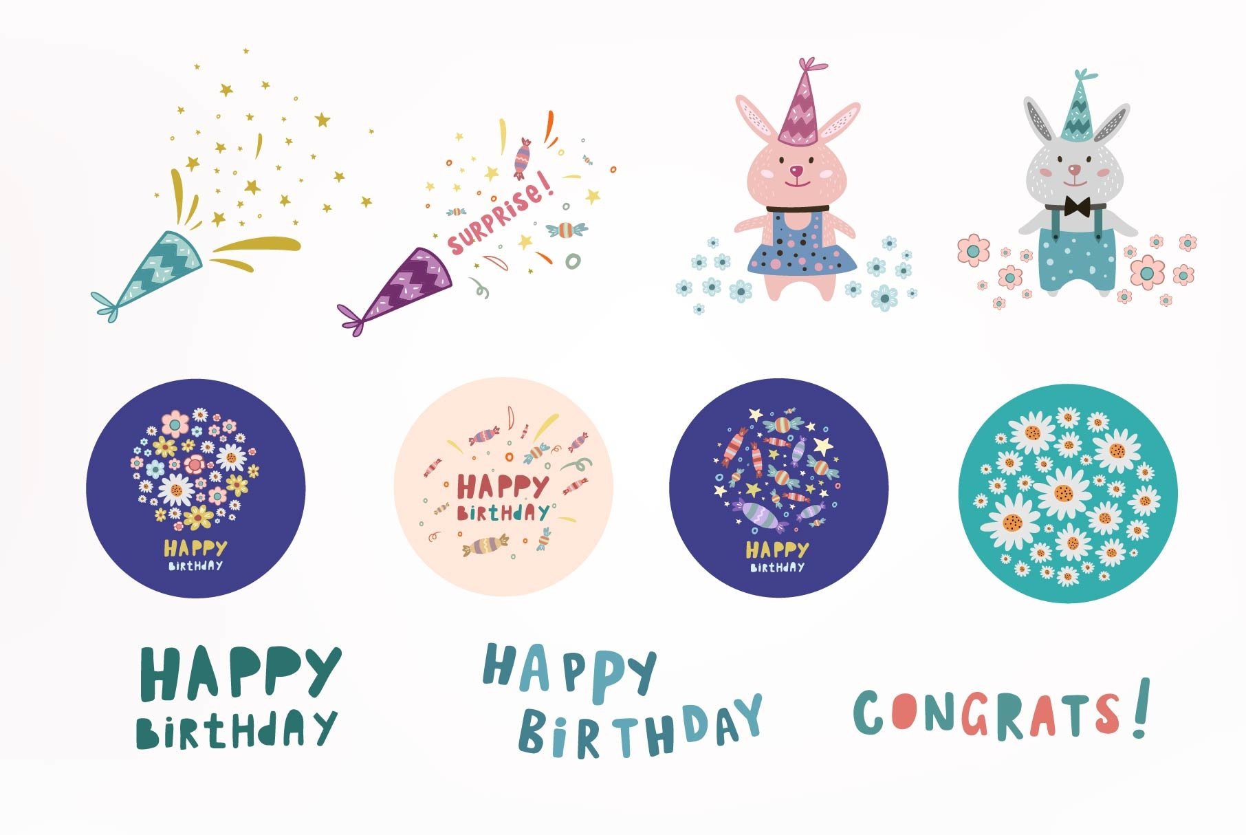 Birthday design. Set of illustrations for a birthday. (519459 ...