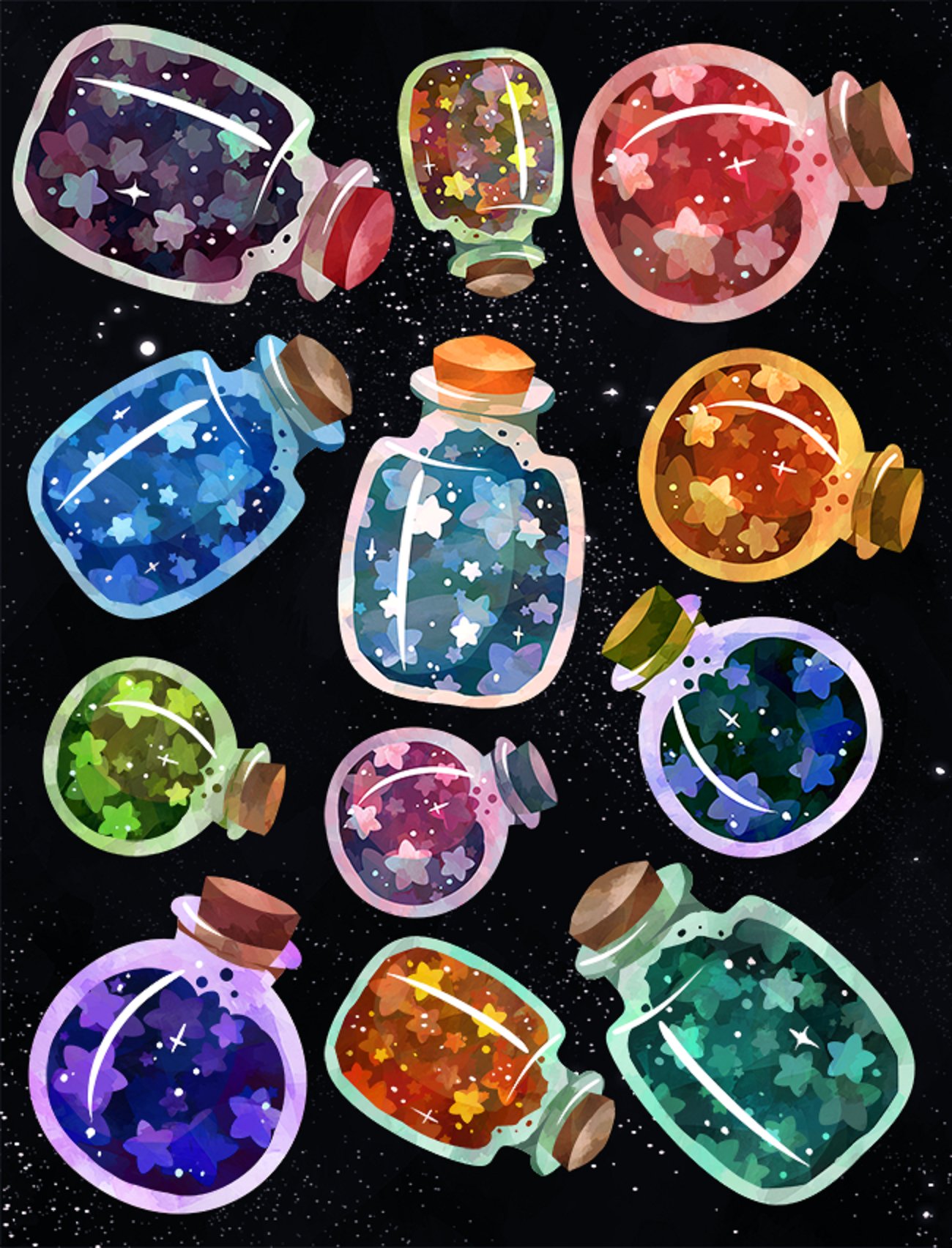 Watercolor Bottled Stars Clipart (147249) | Illustrations | Design Bundles