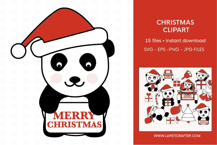 Christmas panda bear clipart. Svg, eps, jpg, png files (372044 ...