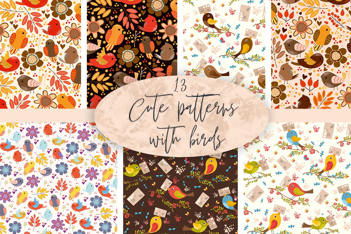 Digital paper birds. Cute birds pattern. Lovely birds (432173 ...