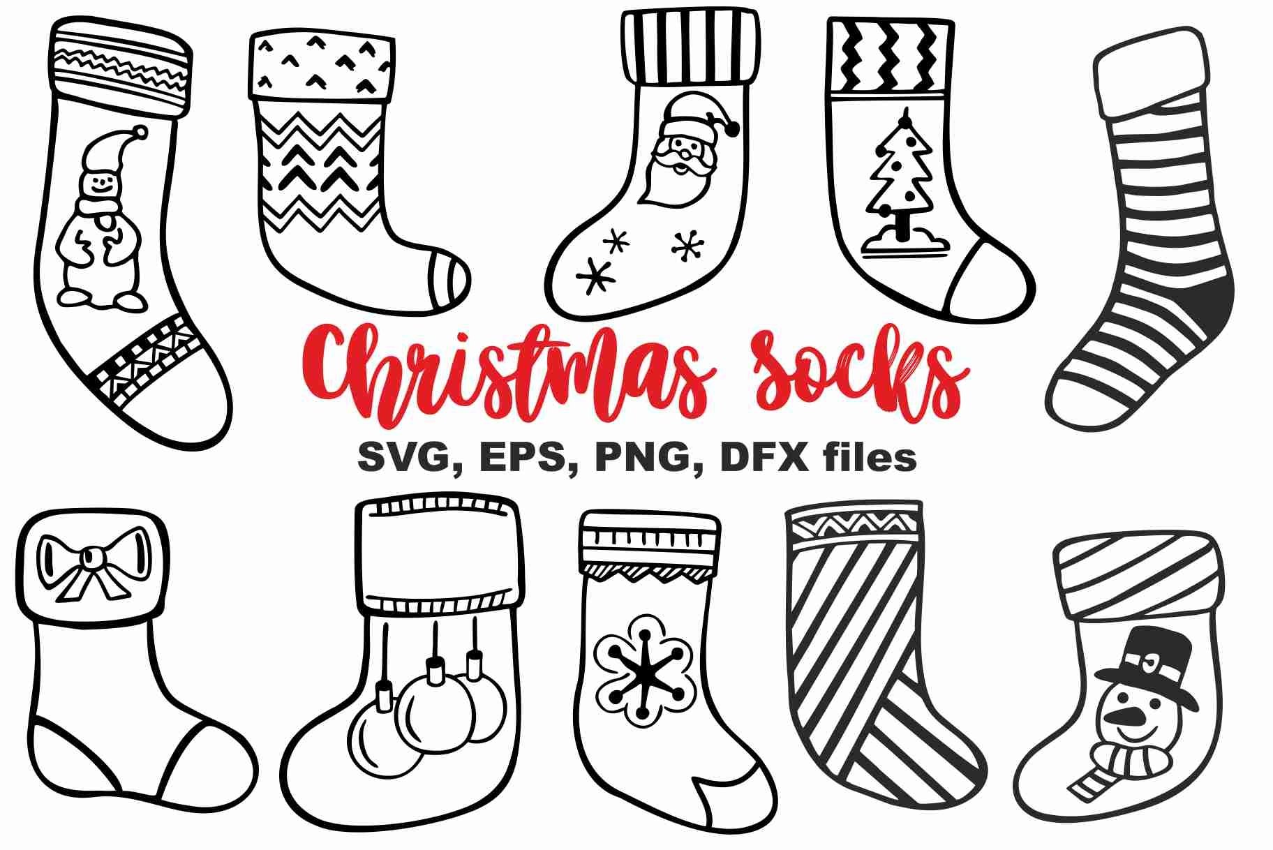 EPS Dxf 8 Pcs Of Christmas Socks Svg Instant Download SVG Christmas 