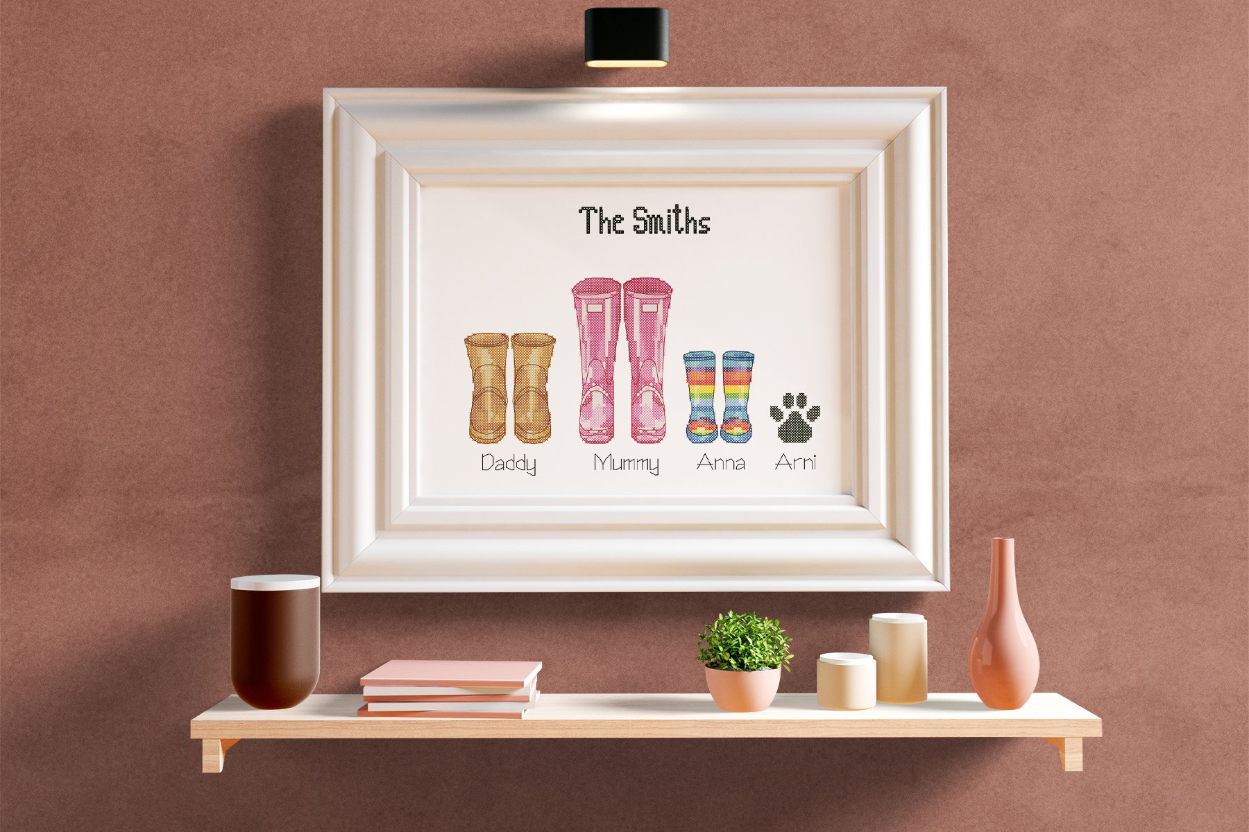 Welly Family Print cross stitch pattern PDF