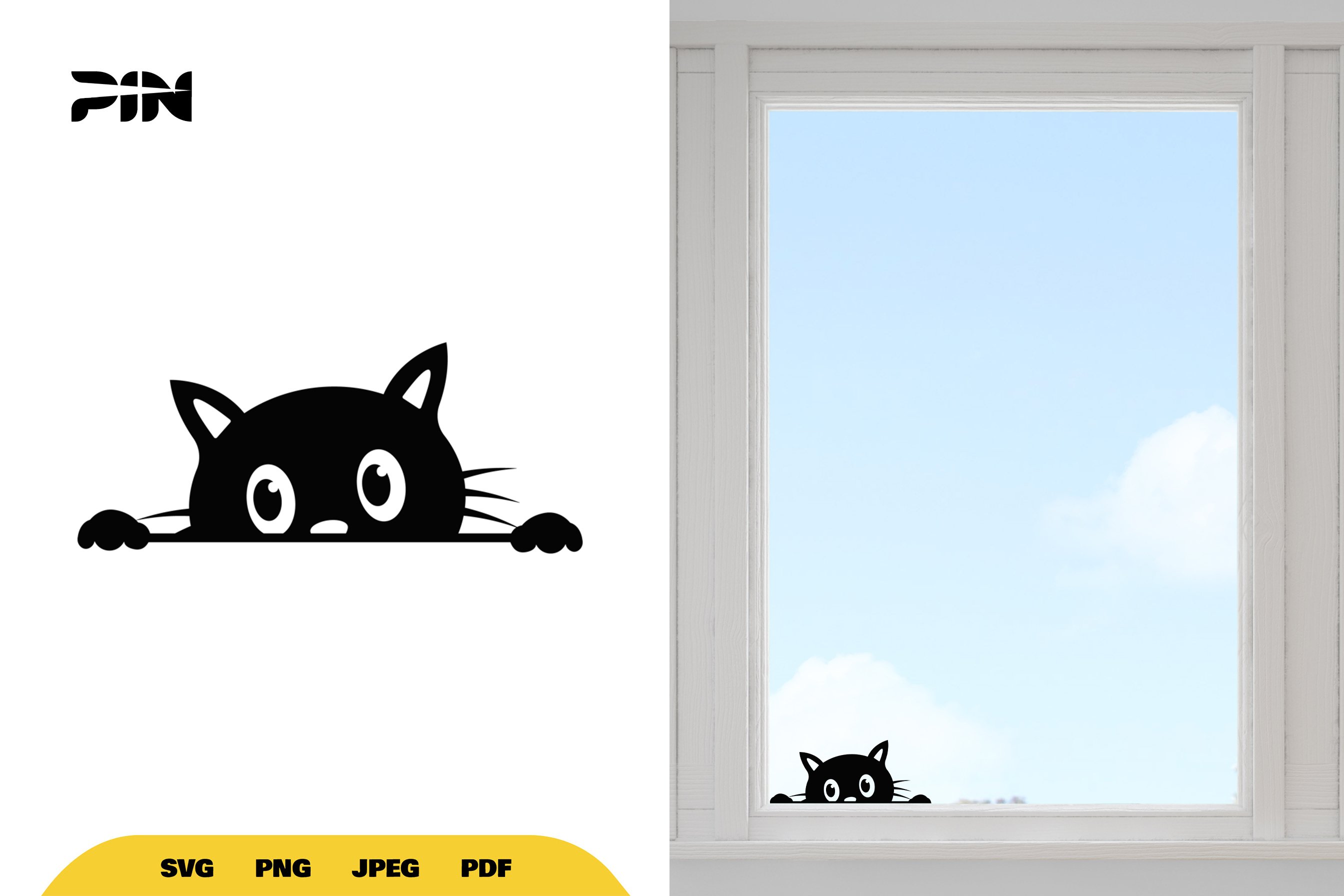 Cat Peeking Over Wall Drawing