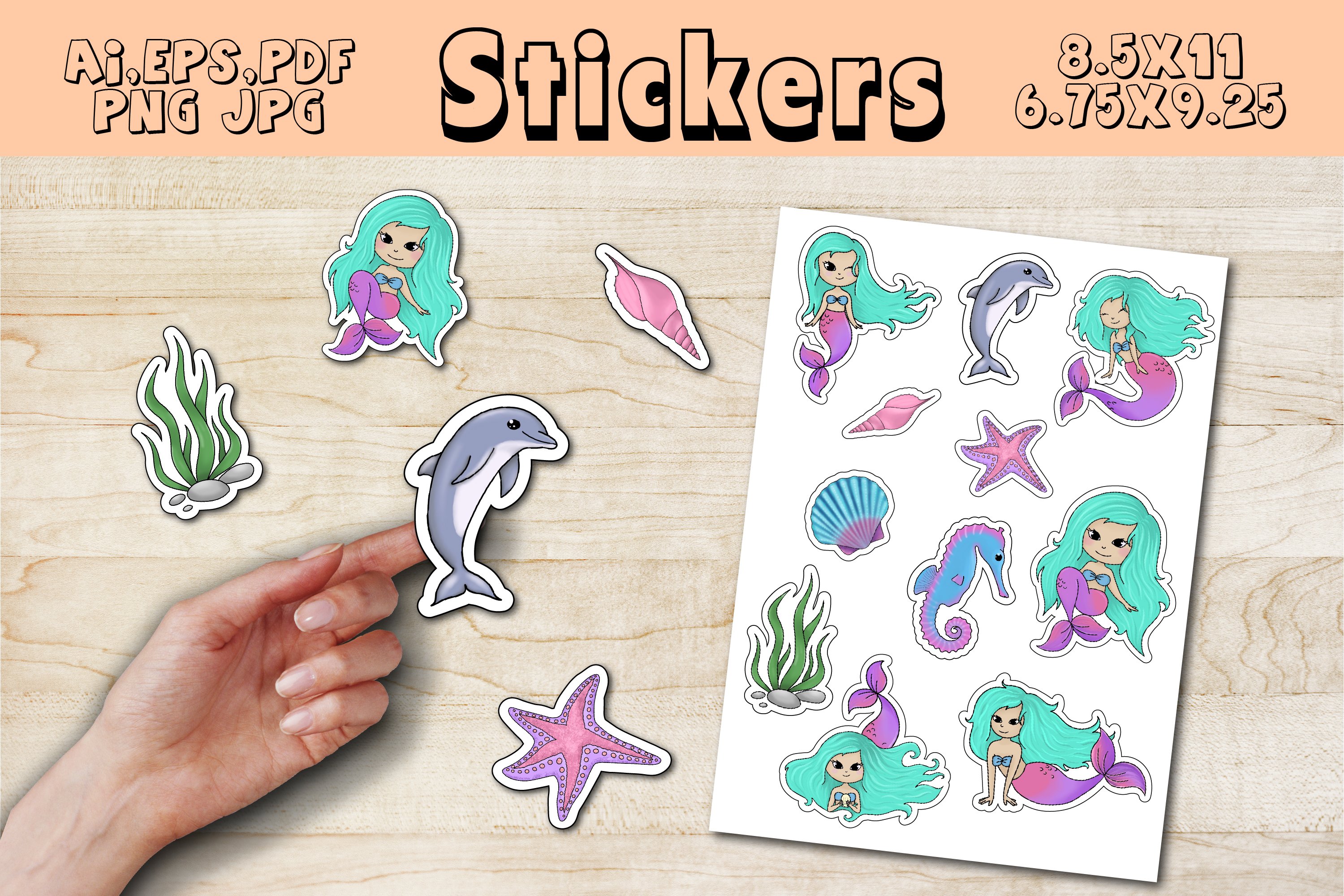 Printable Stickers mermaid,sea animals. For GoodNotes,cricut