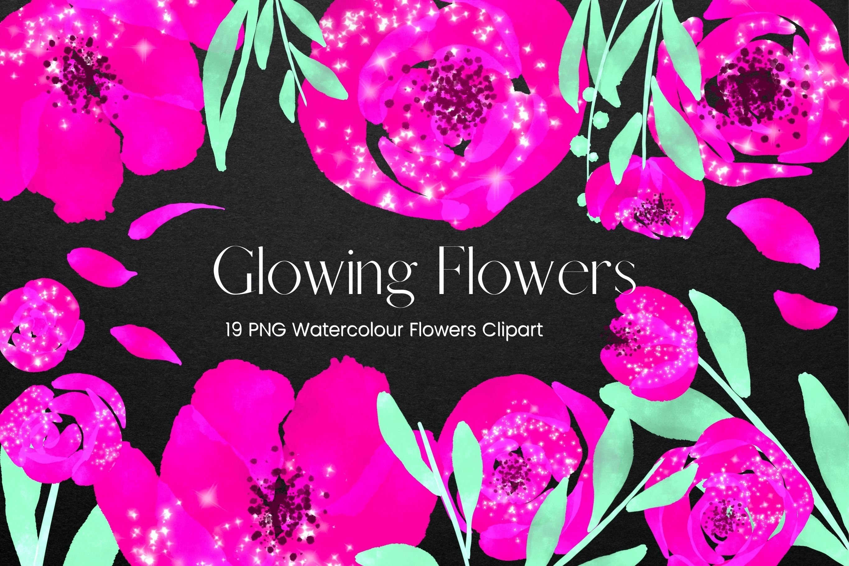 Glowing Pink Watercolour Flower Clipart