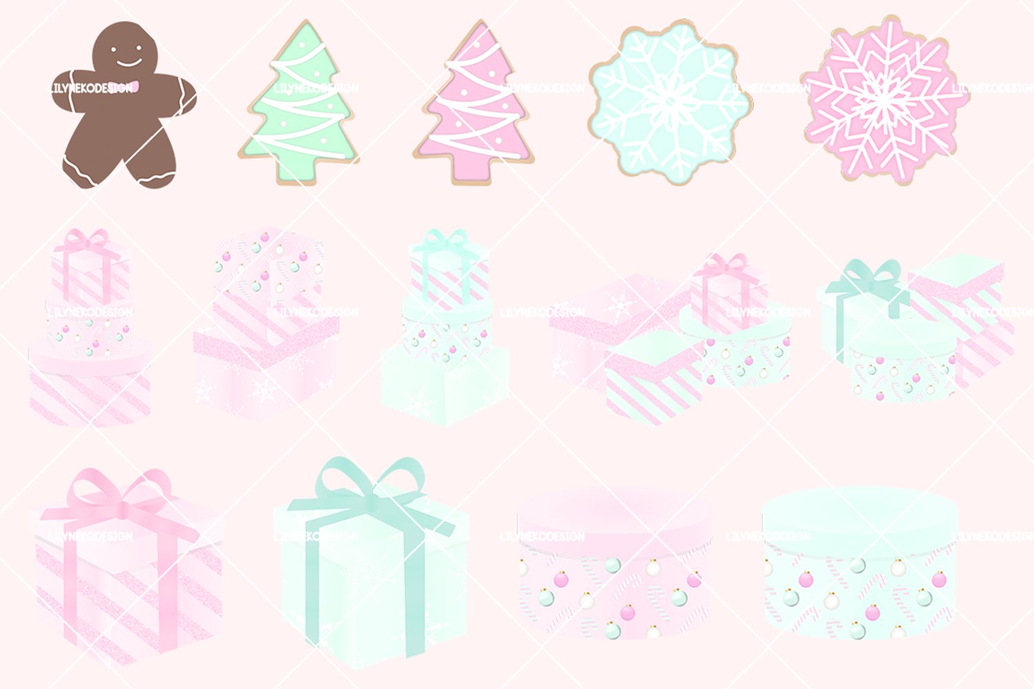 Pink Christmas Clipart (177467) | Illustrations | Design Bundles