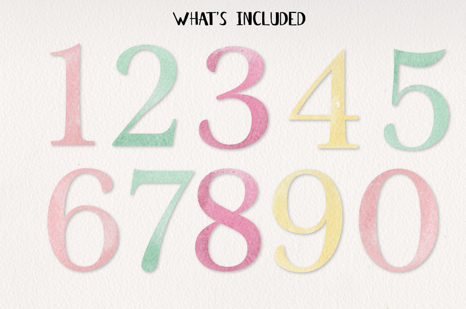 Watercolor Numbers Elements Pretty Zero - Ten Pastel Paint