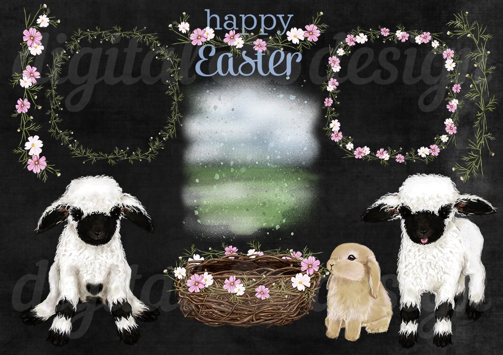 Happy Easter Farm Animals - Clipart (368398) | Illustrations | Design ...