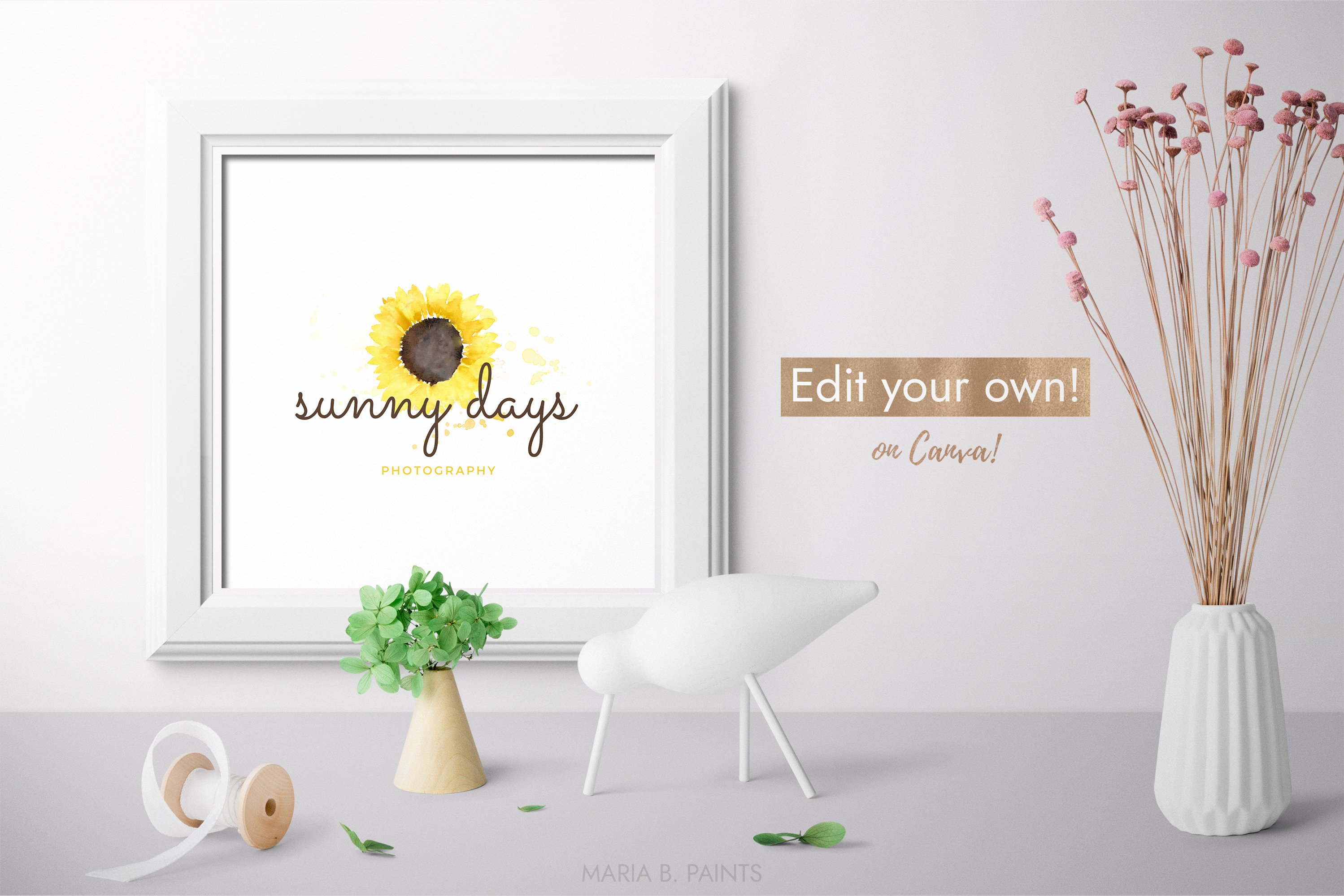 Sunflower CANVA Logo design, Watercolor Floral Logo (575508) | Canva ...