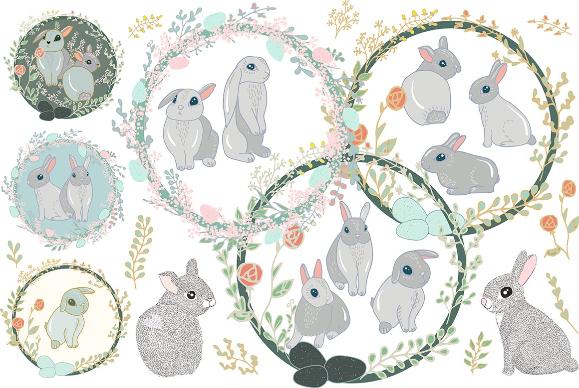 Cute Rabbits (108414) | Illustrations | Design Bundles