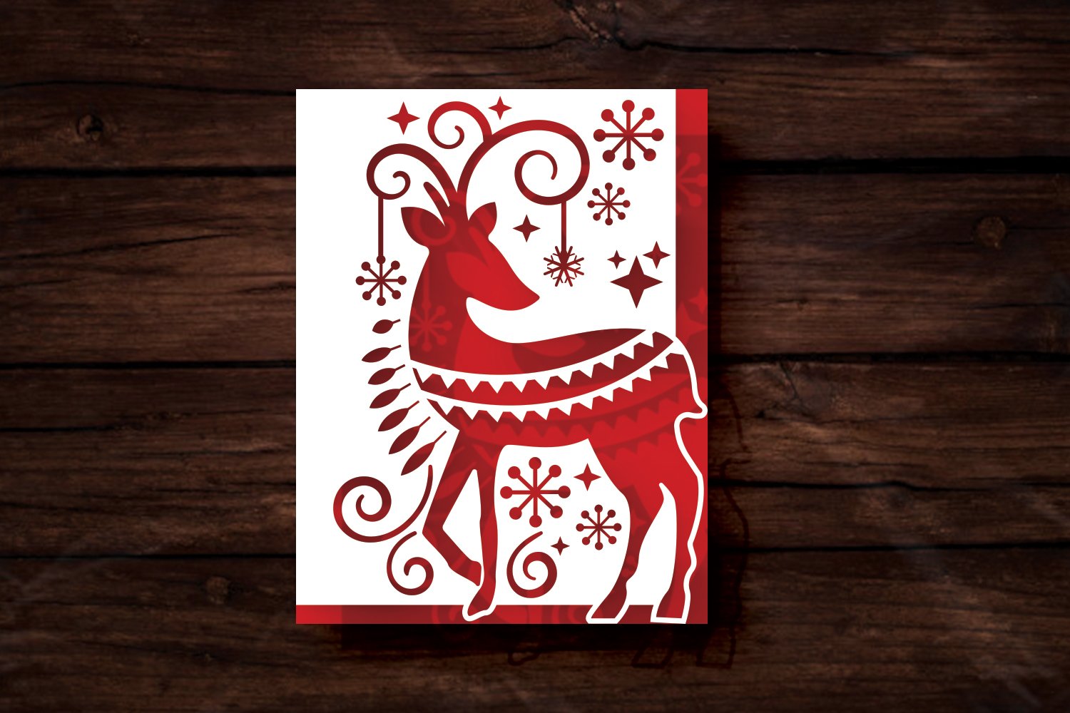 Papercut Christmas Reindeer Card, Decorative Floral, Spirals