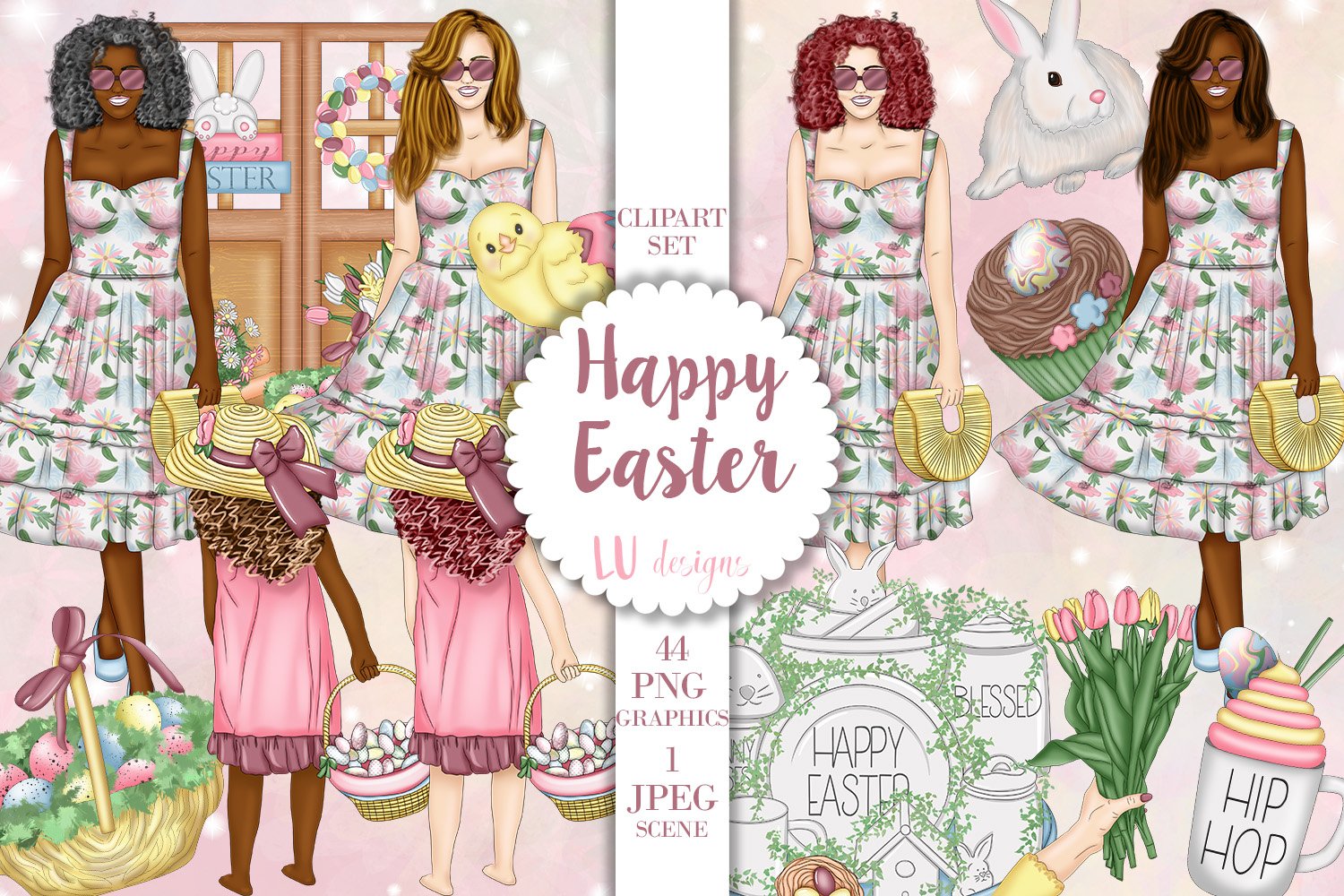 Easter Clipart, Easter Eggs Graphics, Fashion Girl Clipart (1255753 ...