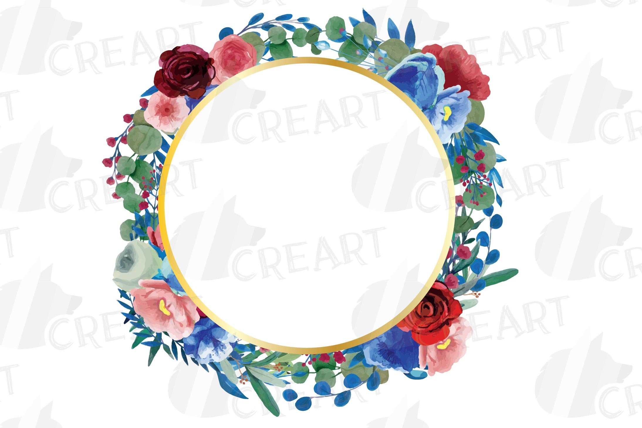 Colorful blue and red floral watercolor wedding bouquets png (373649 ...