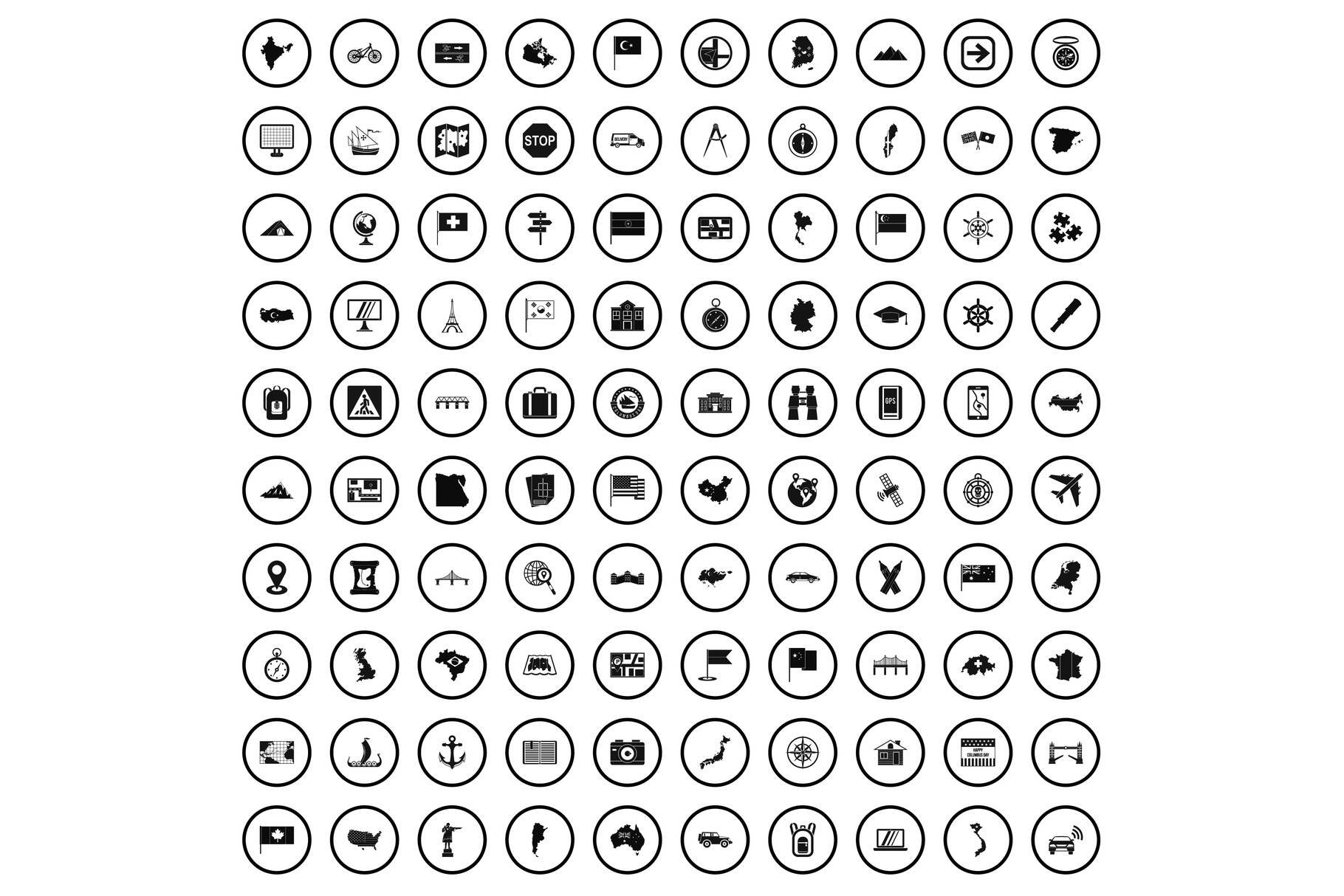 100 cartography icons set, simple style (494132) | Icons | Design Bundles
