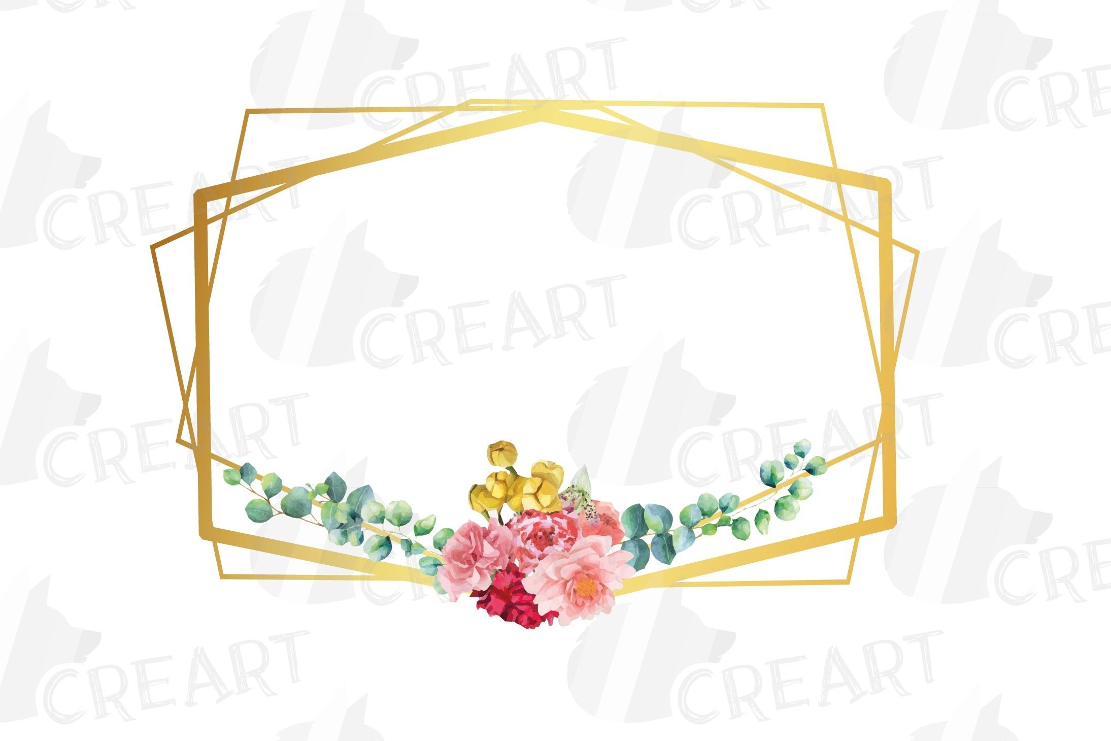 Watercolor floral golden frames and borders clip art pack (250571 ...