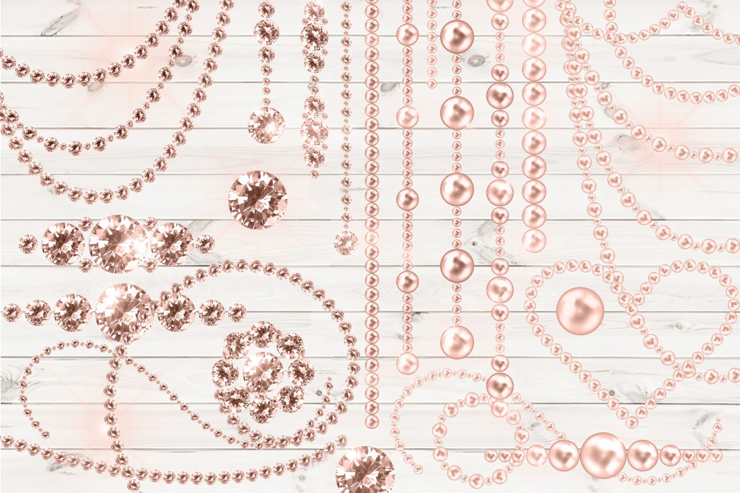 Rose Gold Diamonds and Pearls Clipart (274696) | Illustrations | Design ...