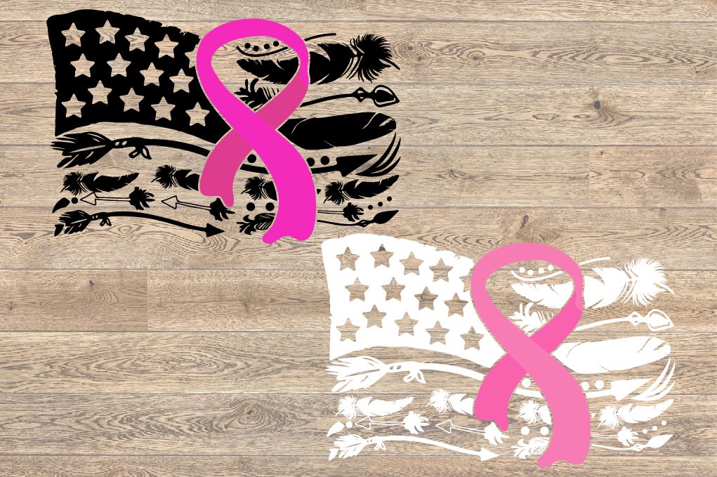 Pink Ribbon American Flag with Feathers SVG family 1506s (301087 ...