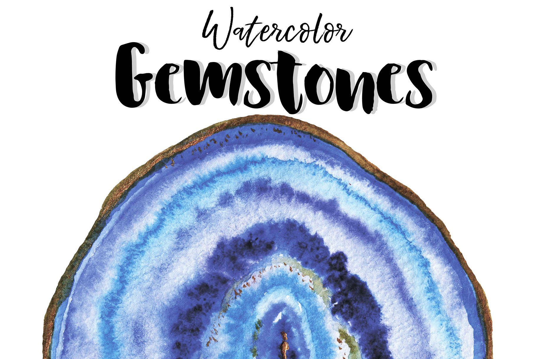 Agate watercolor gemstones clipart. 26 individual agate slices (34842 ...