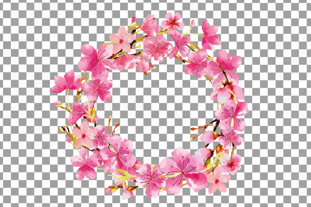 Watercolor Cherry Blossom Wreath clip art. watercolor flower (106486 ...