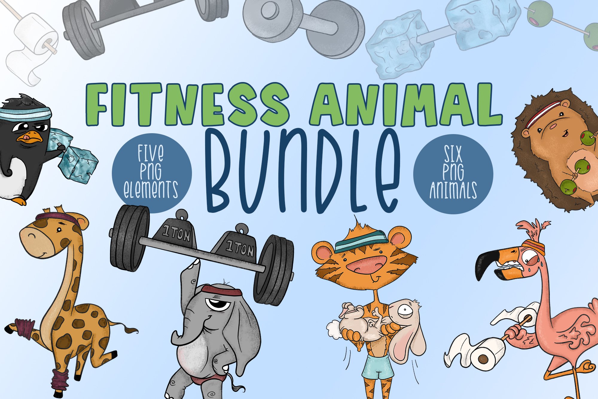Fitness Animal Bundle|Animal Clipart|Fitness Illustrations