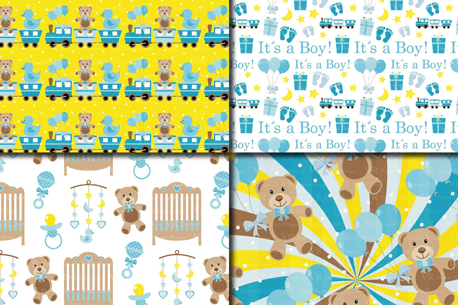 It`s a Boy Digital Paper Pack / Baby Boy Blue Digital Papers / Baby ...