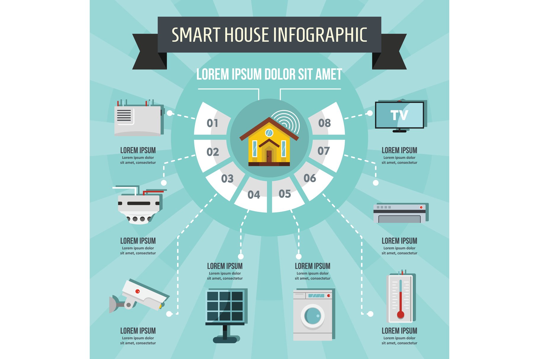 Smart house infographic concept, flat style (348984) | Icons | Design ...