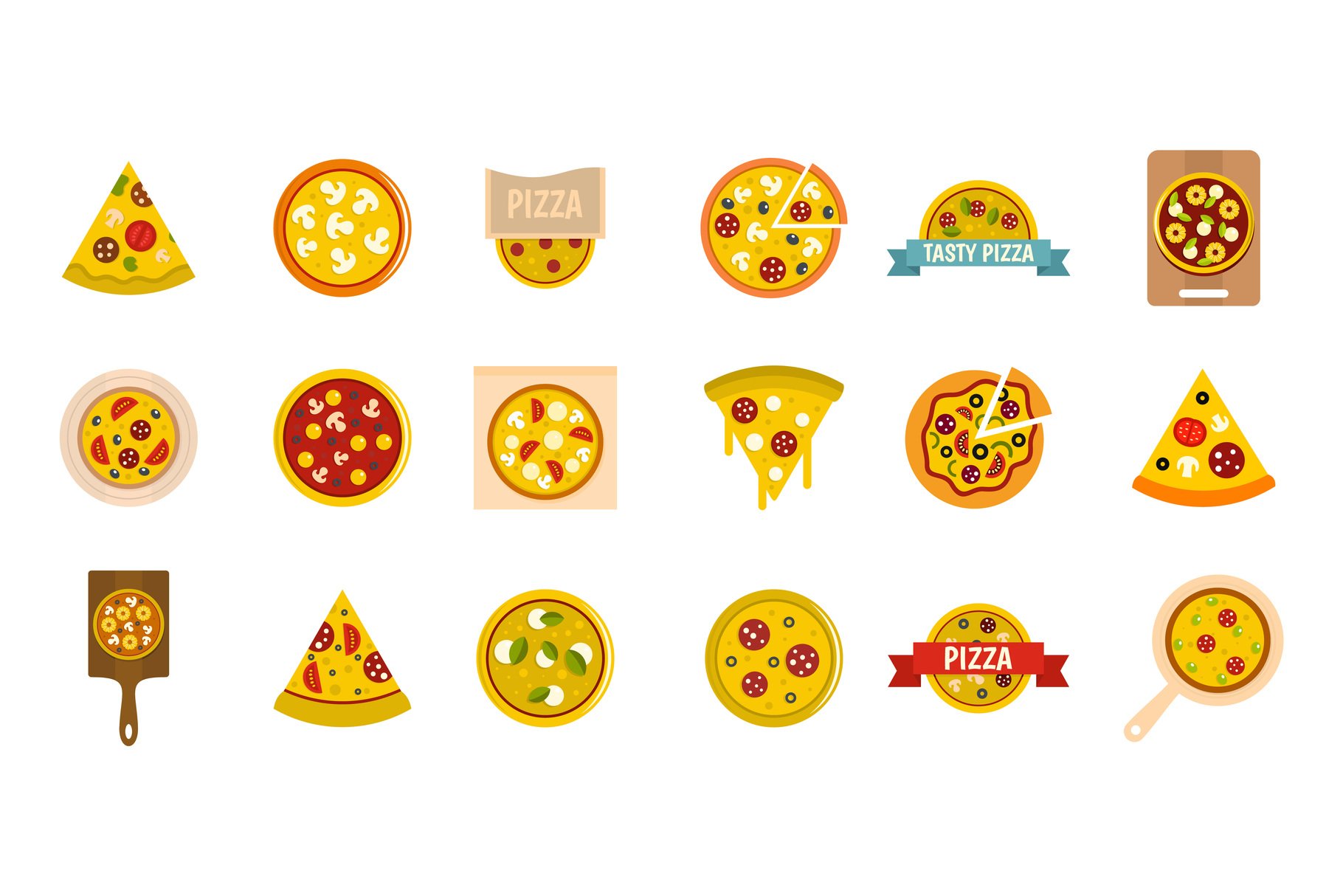 Pizza icon set, flat style (387799) | Icons | Design Bundles