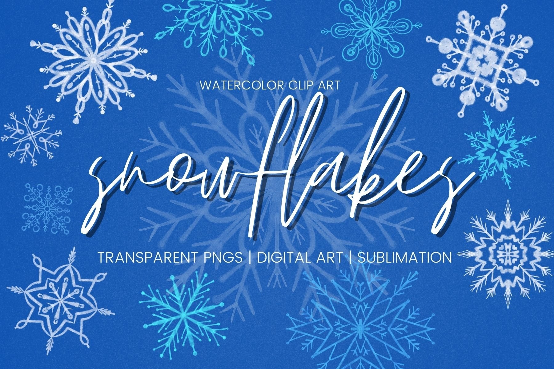 Snowflake Clip Art Watercolor Snow Illustrations Sublimation