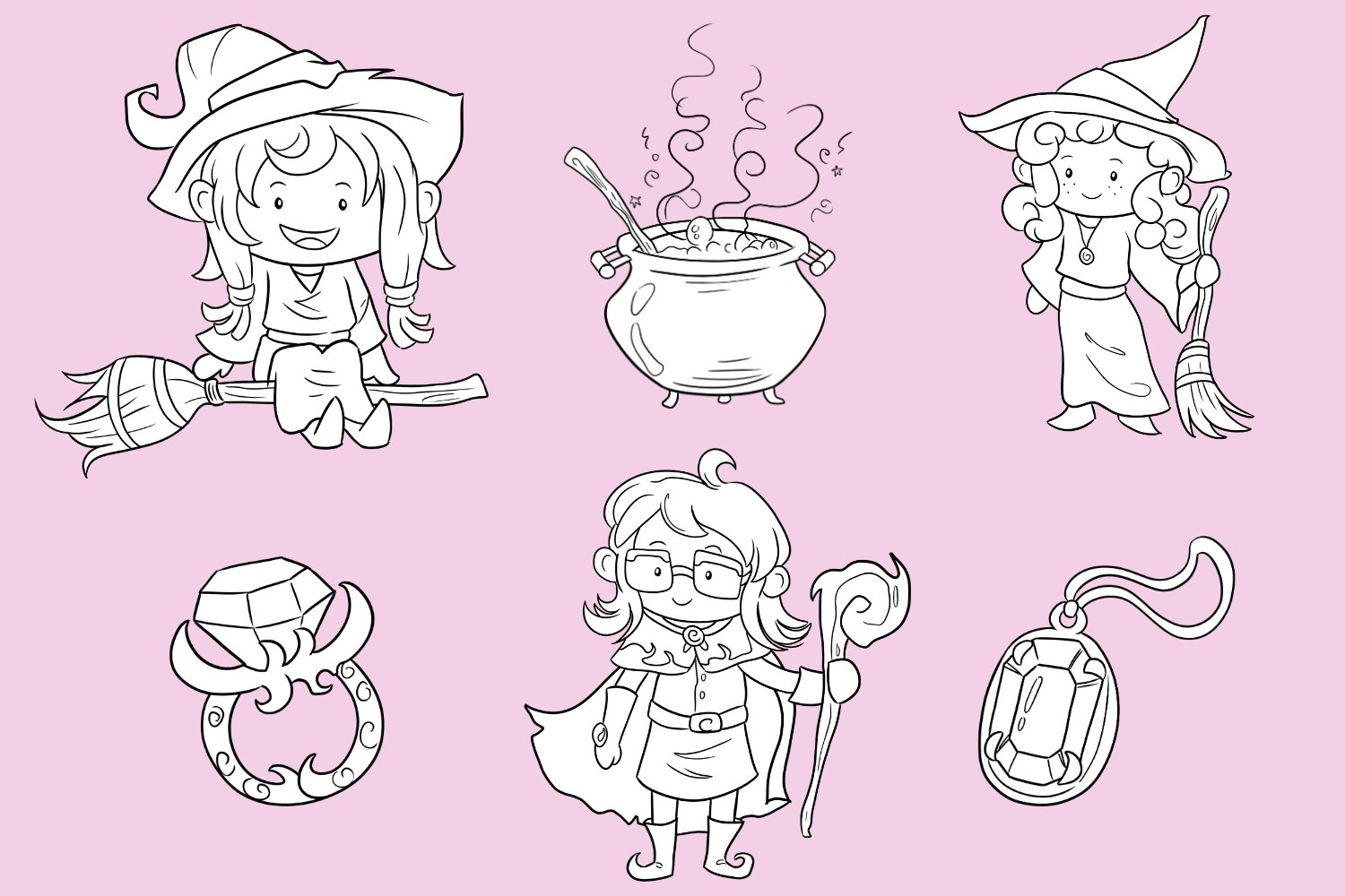 Playful Witches Fantasy Clip Art Collection (408512) | Illustrations ...