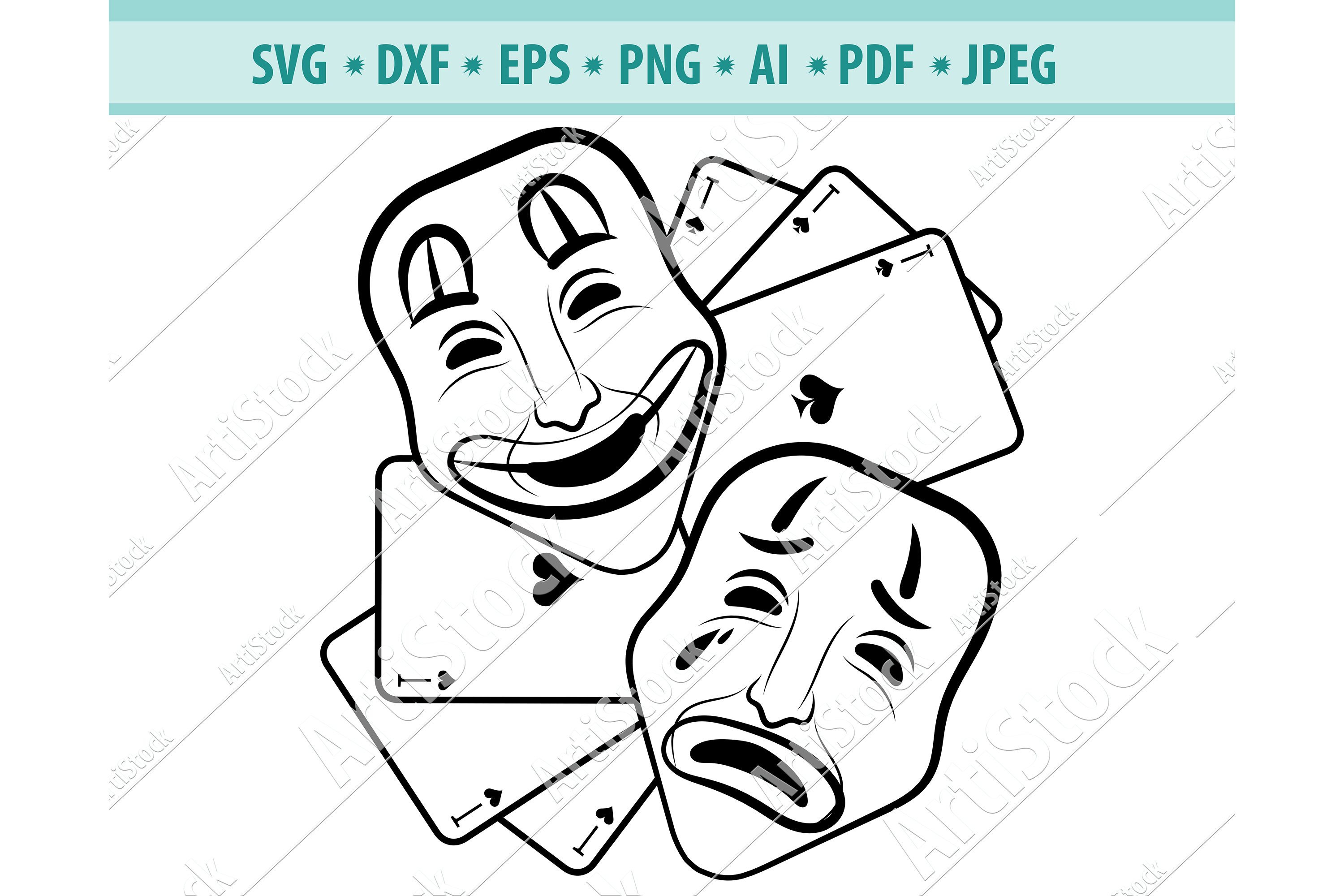 Comedy Tragedy svg, Theatrical mask Png, Theater Dxf, Eps (454588 ...