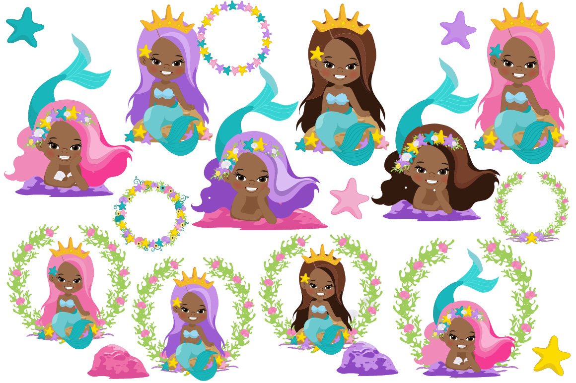 Mermaid Clipart - African American Mermaid
