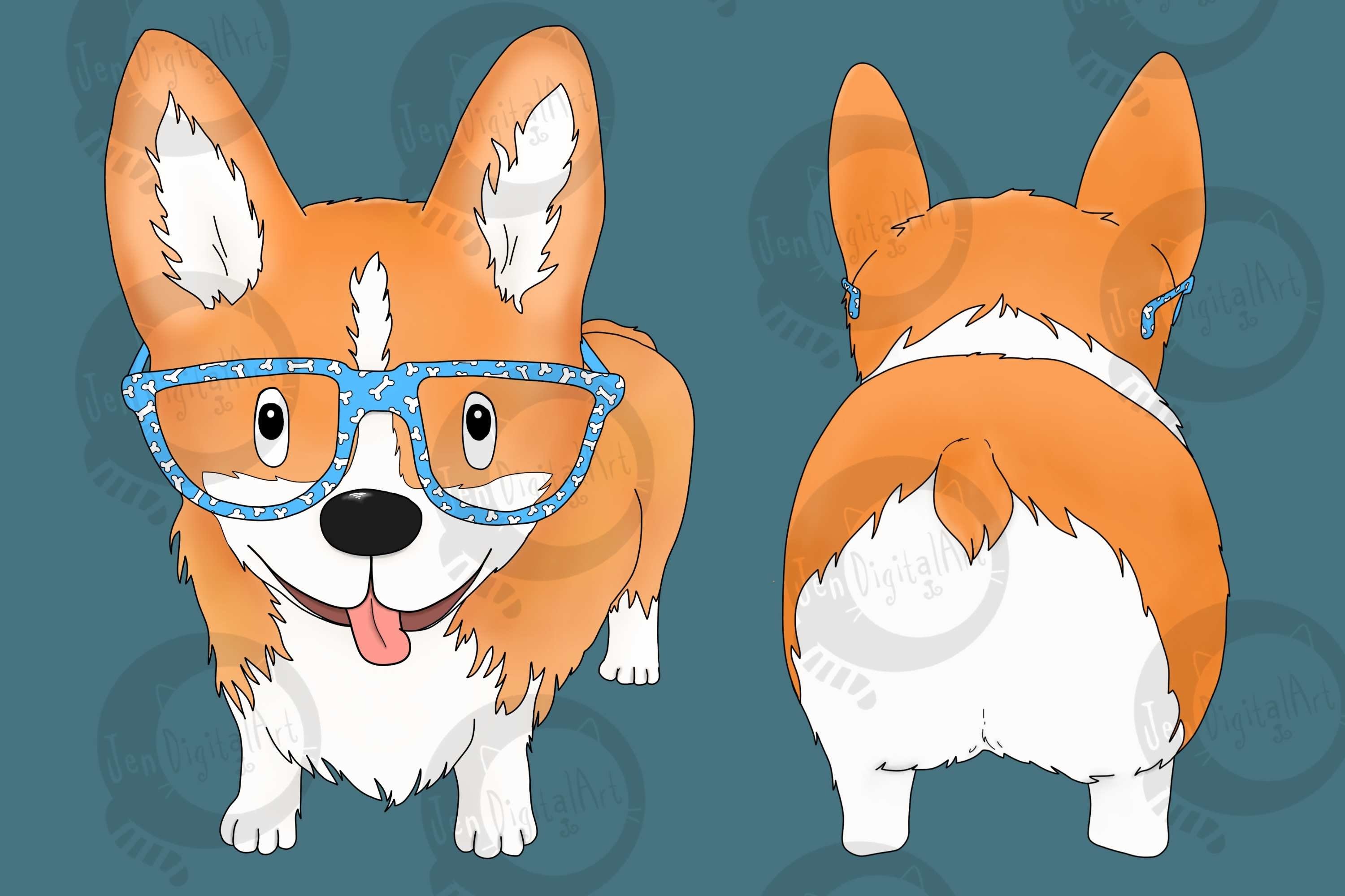Corgi Dog with Glasses | Front and Rear view | PNG/JPEG (100104 ...
