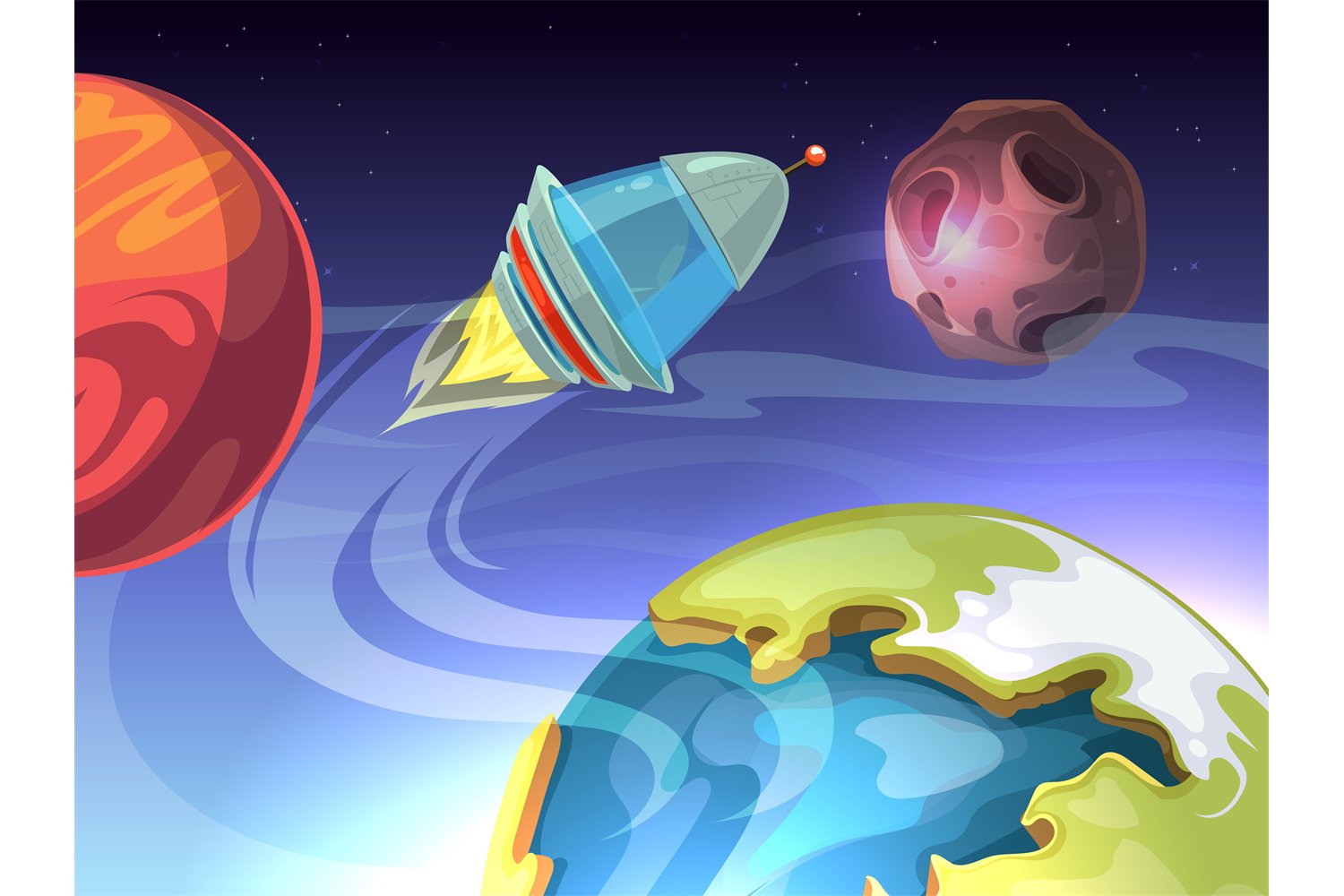Space vector cartoon comic background with spaceship and pla (798372 ...