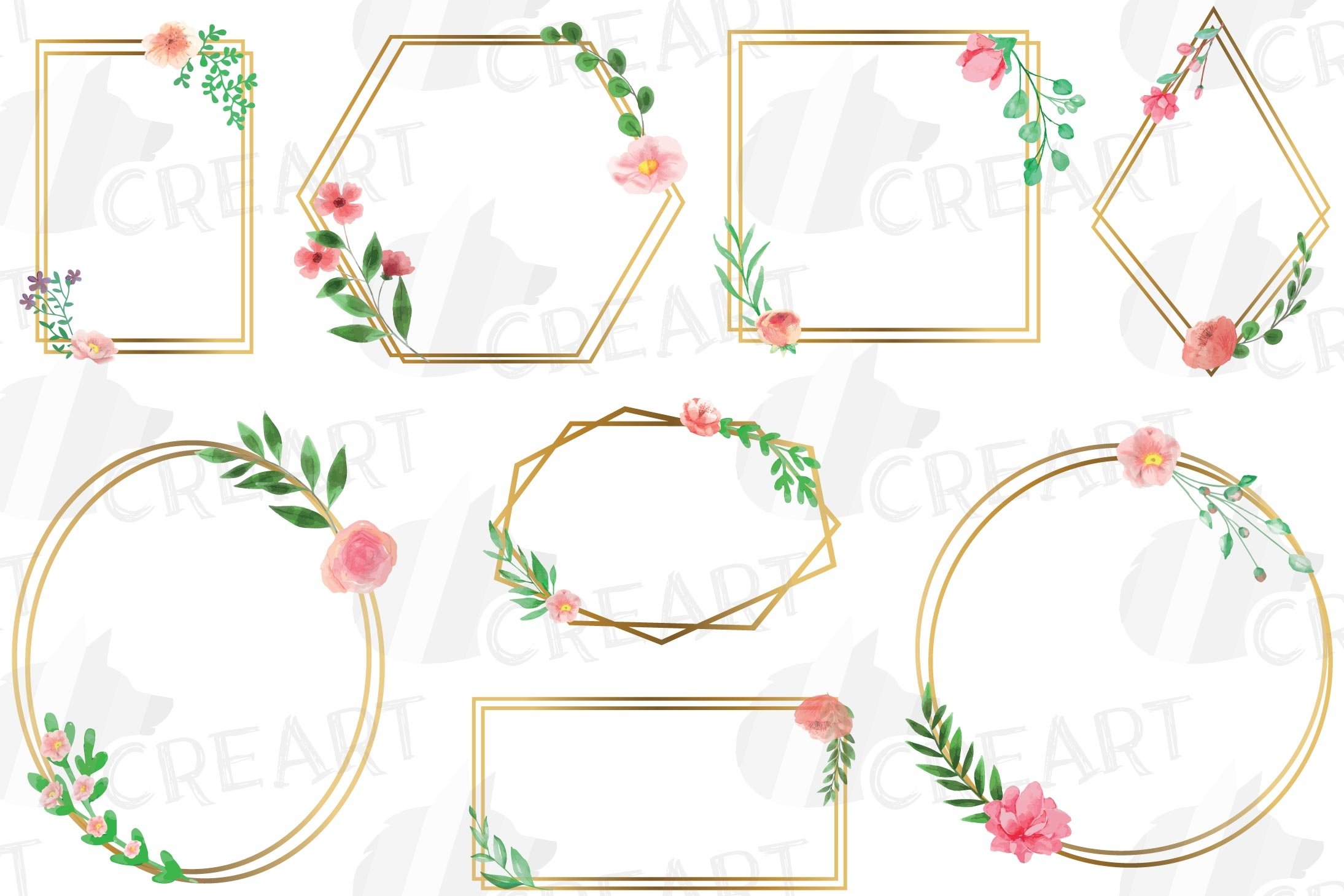 Golden Floral Frames Clip Art. Wedding geometric borders png (457493 ...