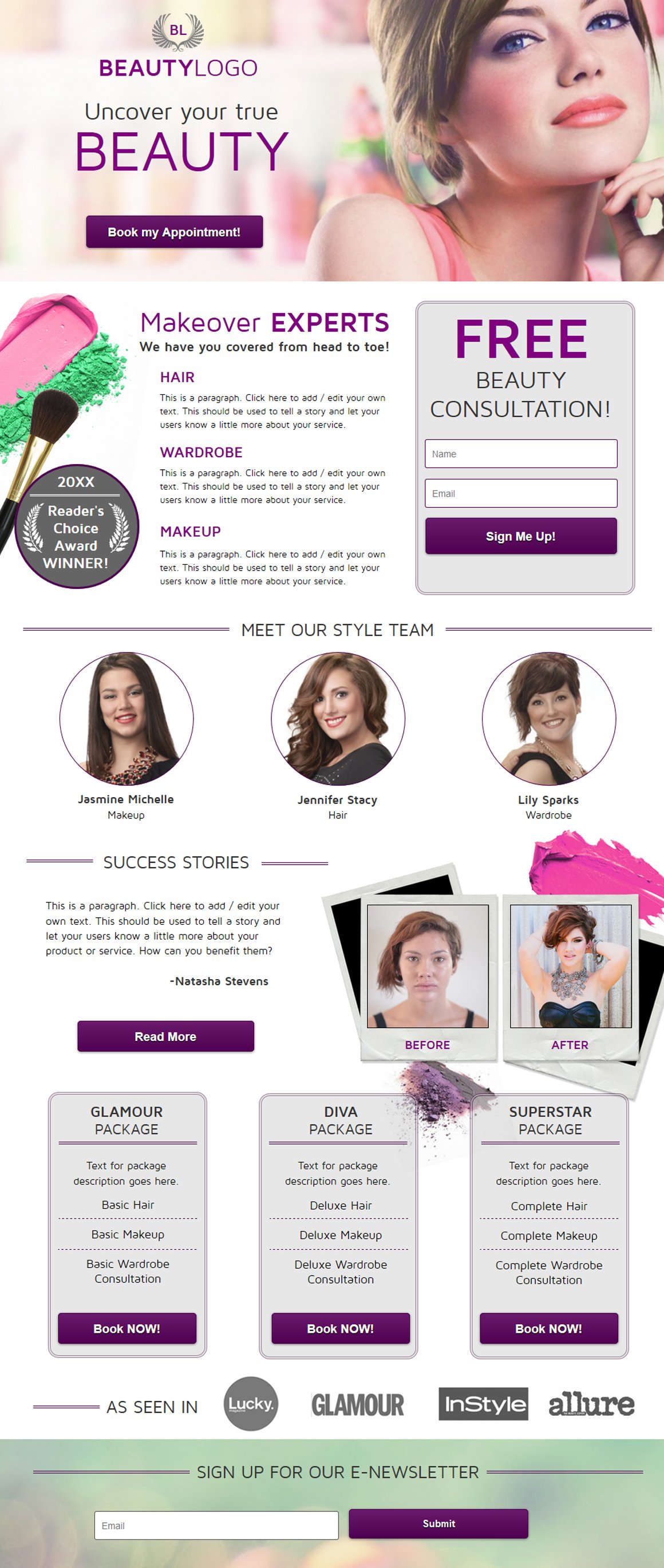 Beauty Landing Page (8505) | Web Elements | Design Bundles