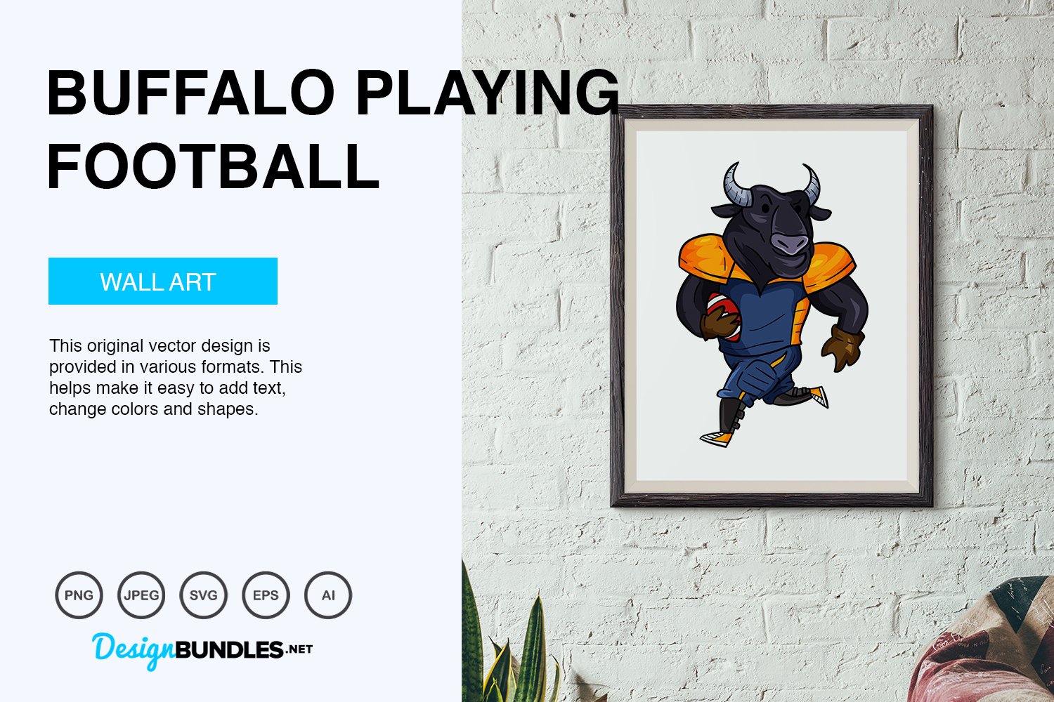 Buffalo Playing Football Vector Illustration