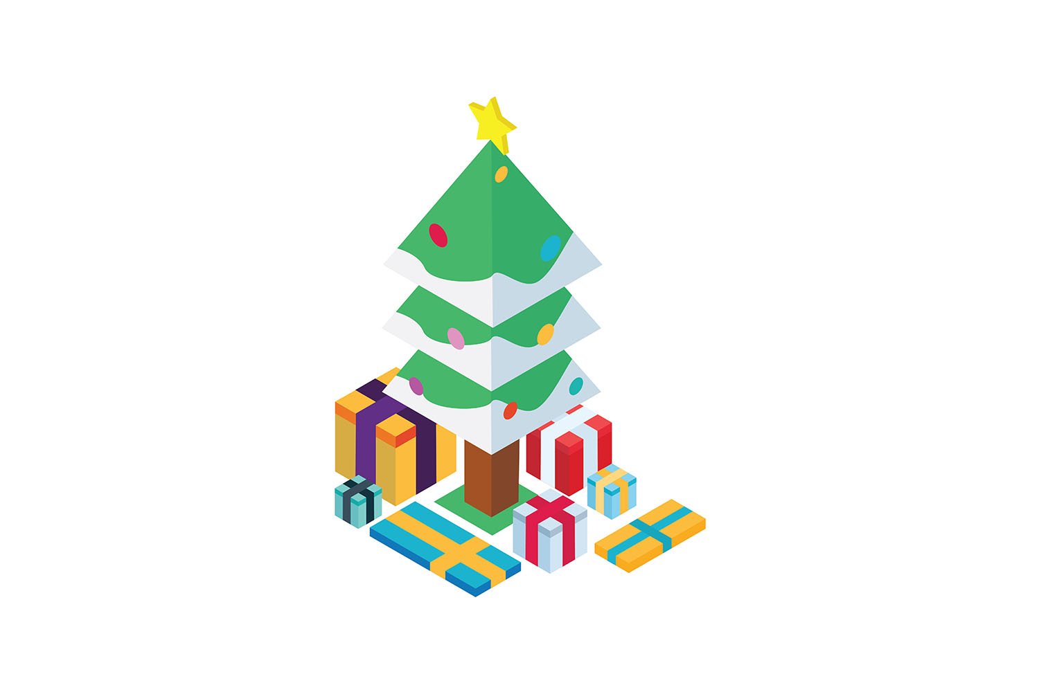 Flat Illustration Christmas Isometric Tree and Gift (829698 ...