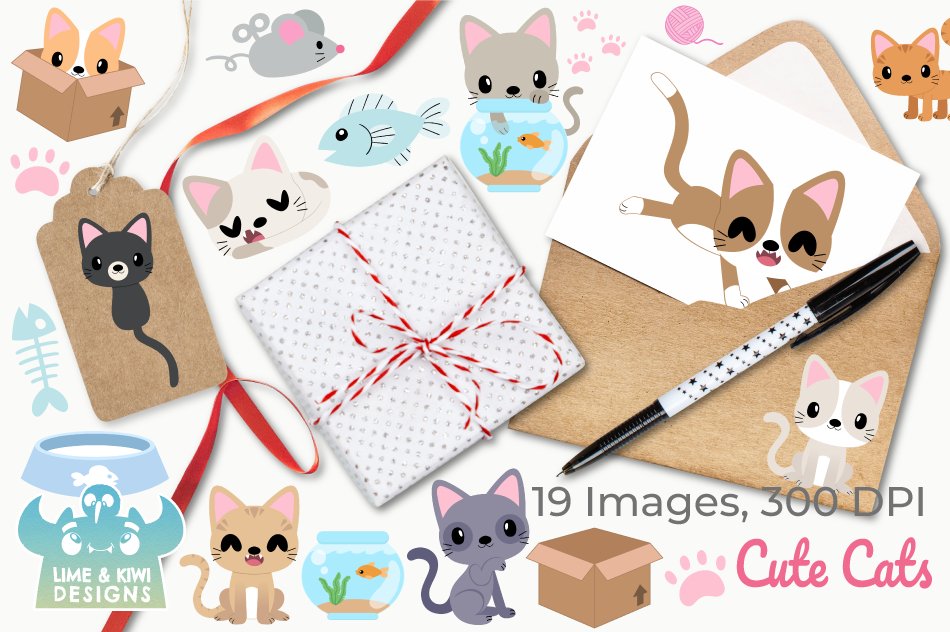 Cute Cats Clipart, Instant Download Vector Art (359232) | Illustrations ...