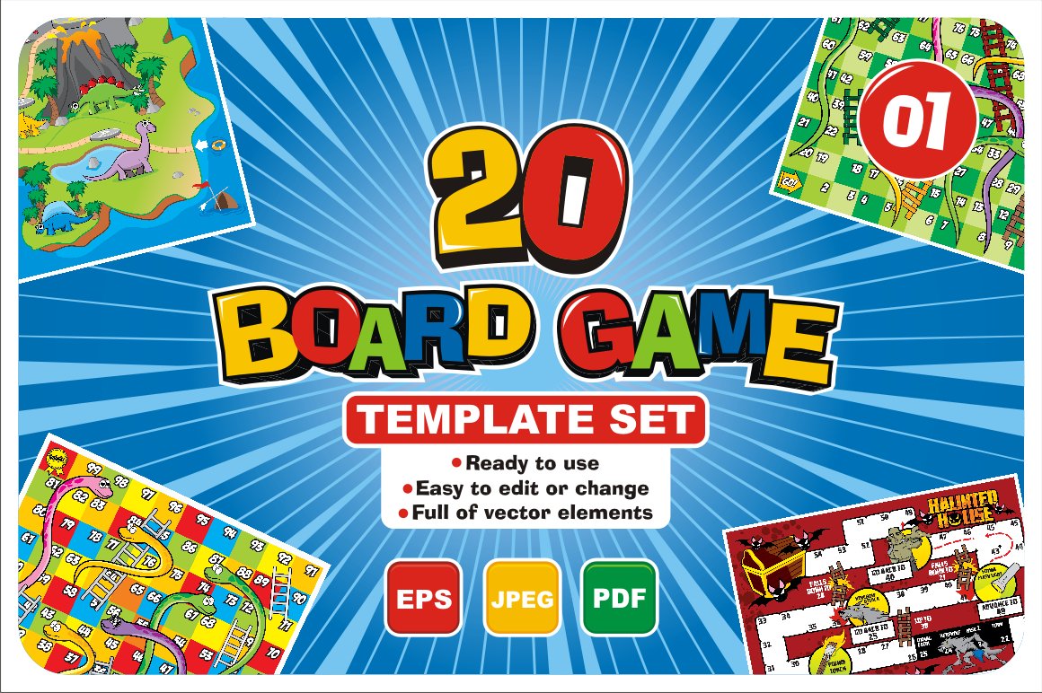 20 Boardgame Template Set Graphic (536363) | Illustrations | Design Bundles